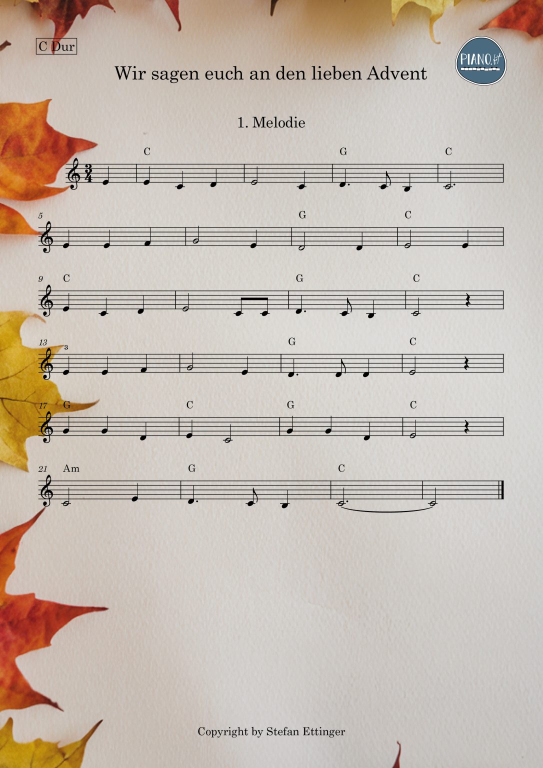 Wir sagen euch an den lieben Advent - Klaviernoten pdf